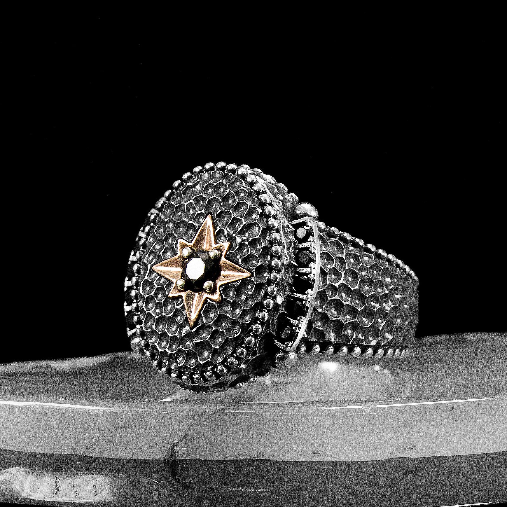 925 Sterling Silver North Star Pattern Rings for Men, Ottoman Ring ...