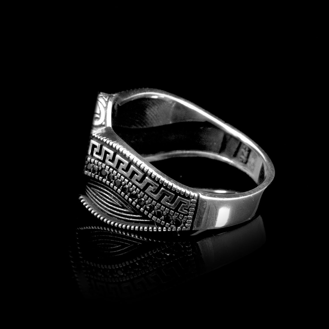 925 Sterling Silver Greek Key Pattern Rings for Men, Greek Key Ring ...