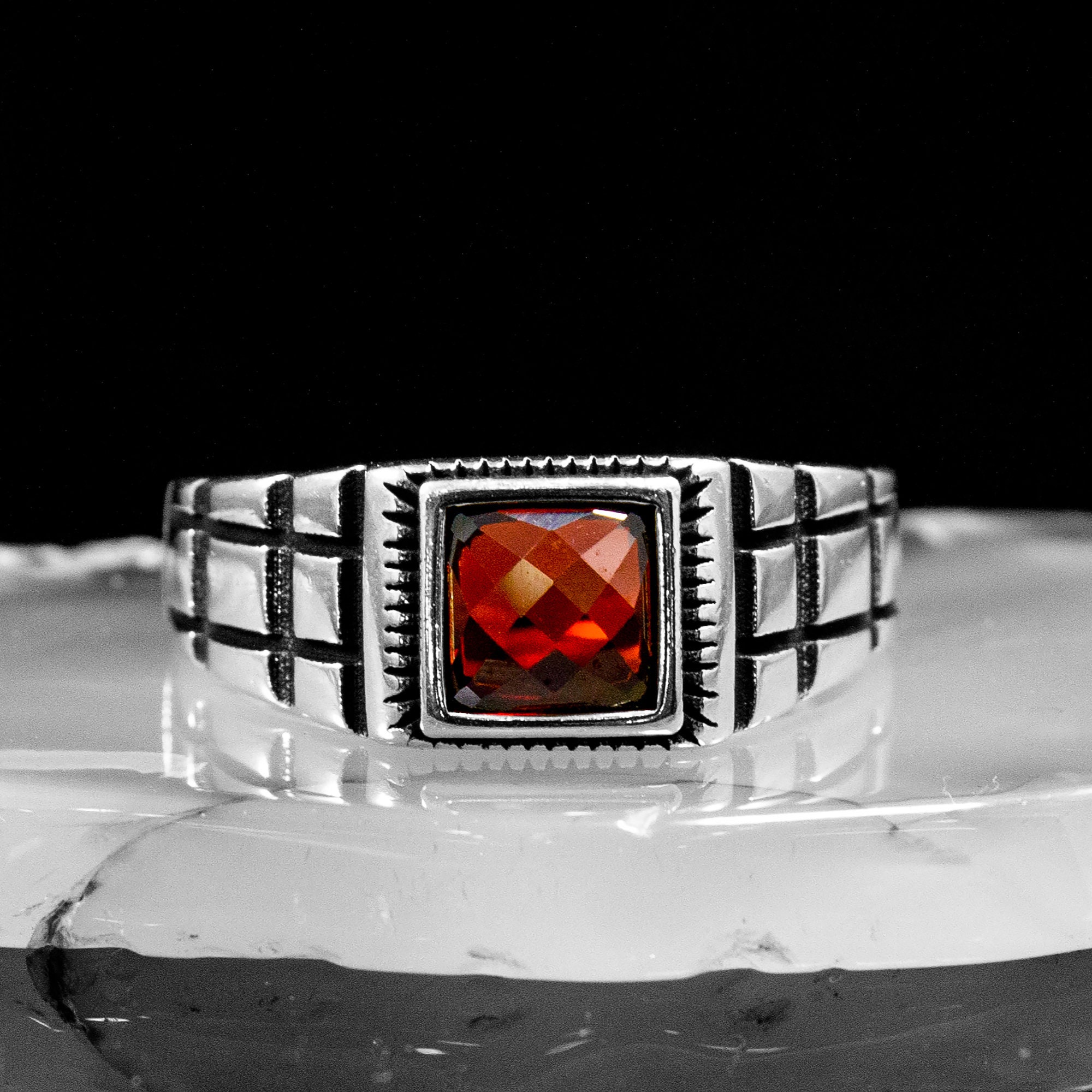 Sterling Silver Men's Ring: Red Square Signet With Synthetic Ruby - Etsy