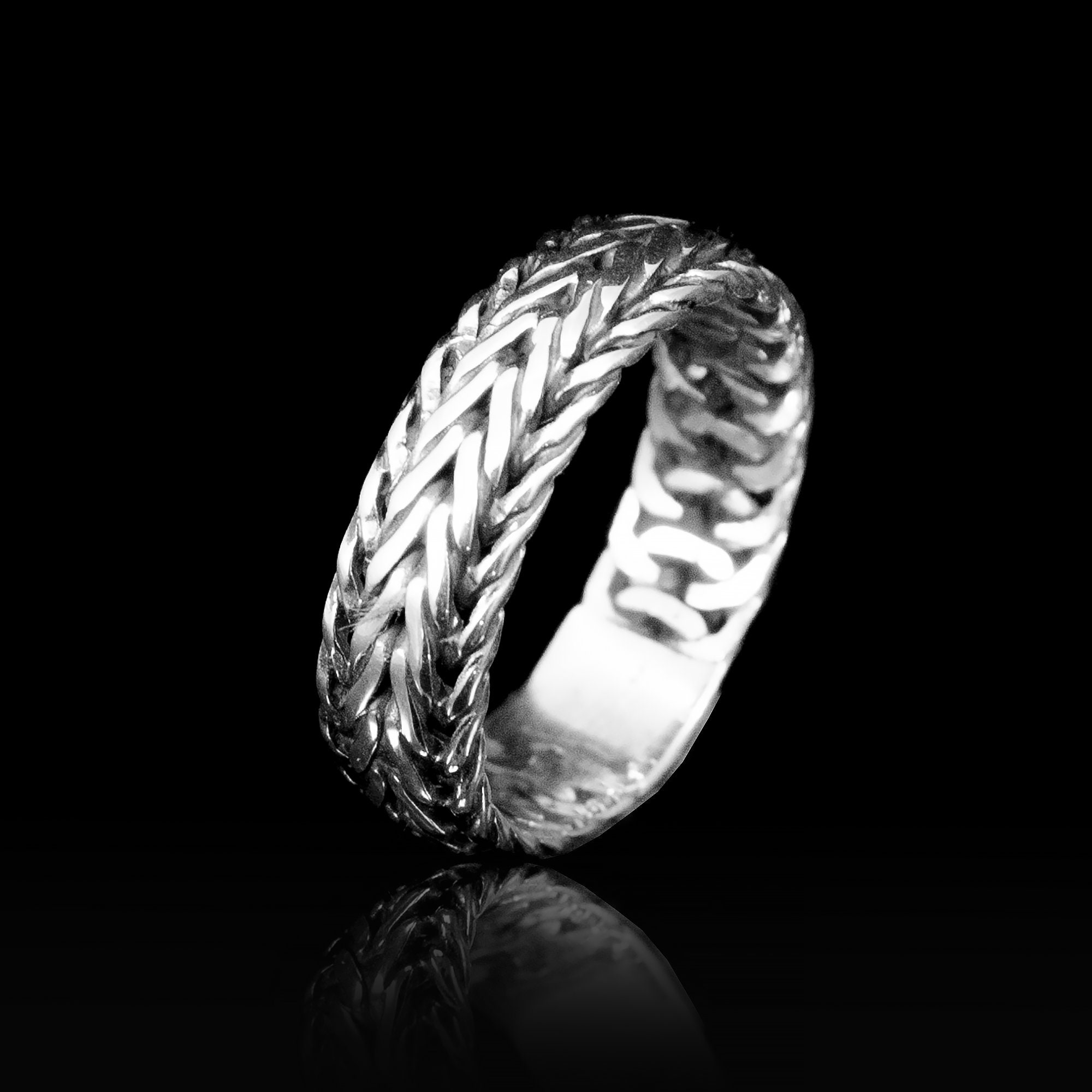 Foxtail Pattern Sterling Silver Band Ring, Sterling Silver Foxtail ...
