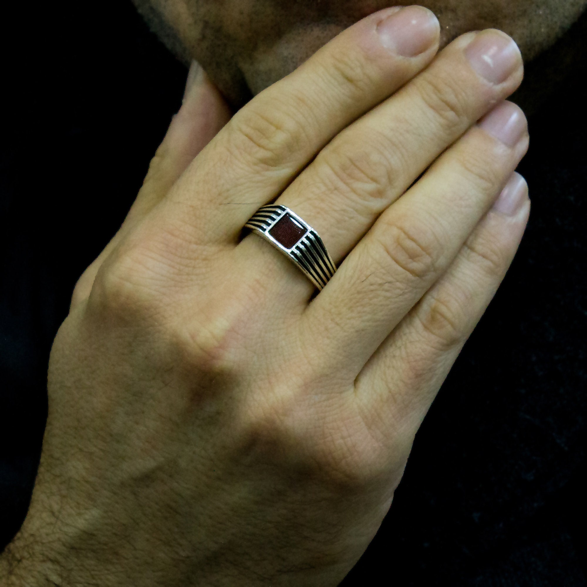 Agate Men Ring, Sterling Silver Ring, Rings for Men, Square Signet Ring ...