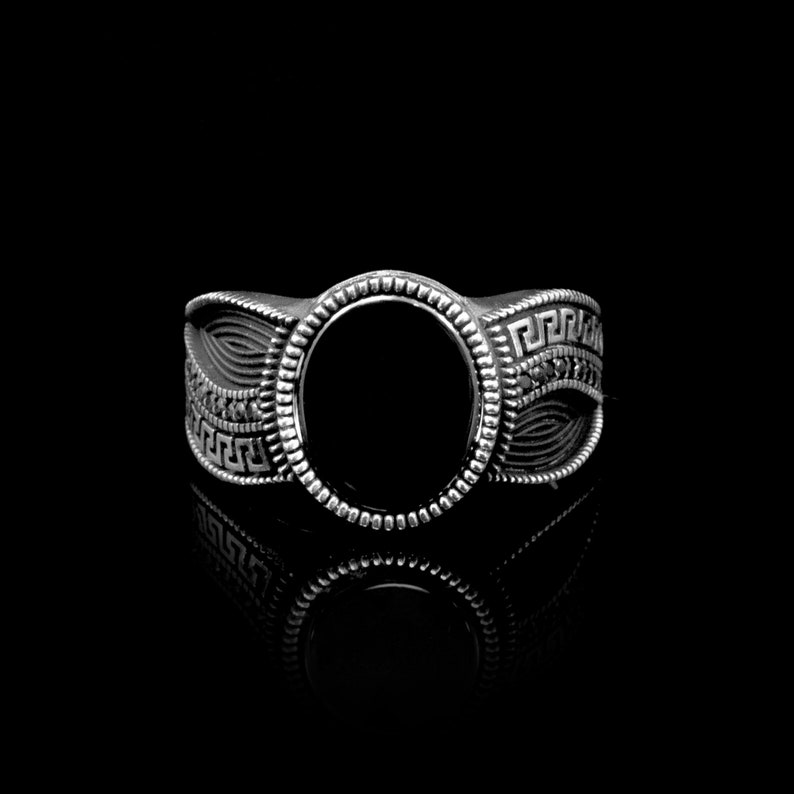 925 Sterling Silver Greek Key Pattern Rings for Men, Greek Key Ring, Silver Onyx Ring, Vintage ...