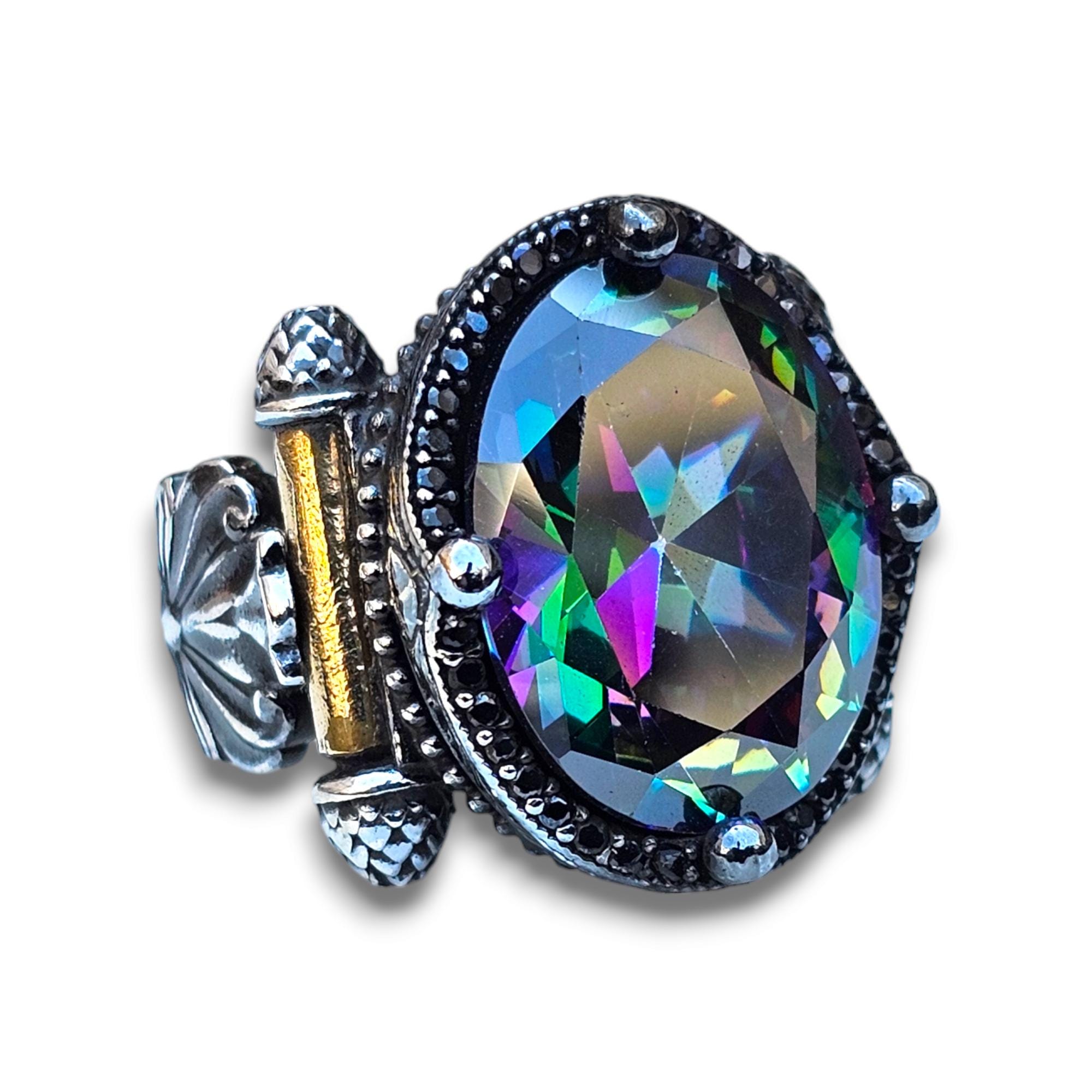 Rainbow Mystic Topaz Ring: Mid-century 925 Sterling Silver, Bronze ...