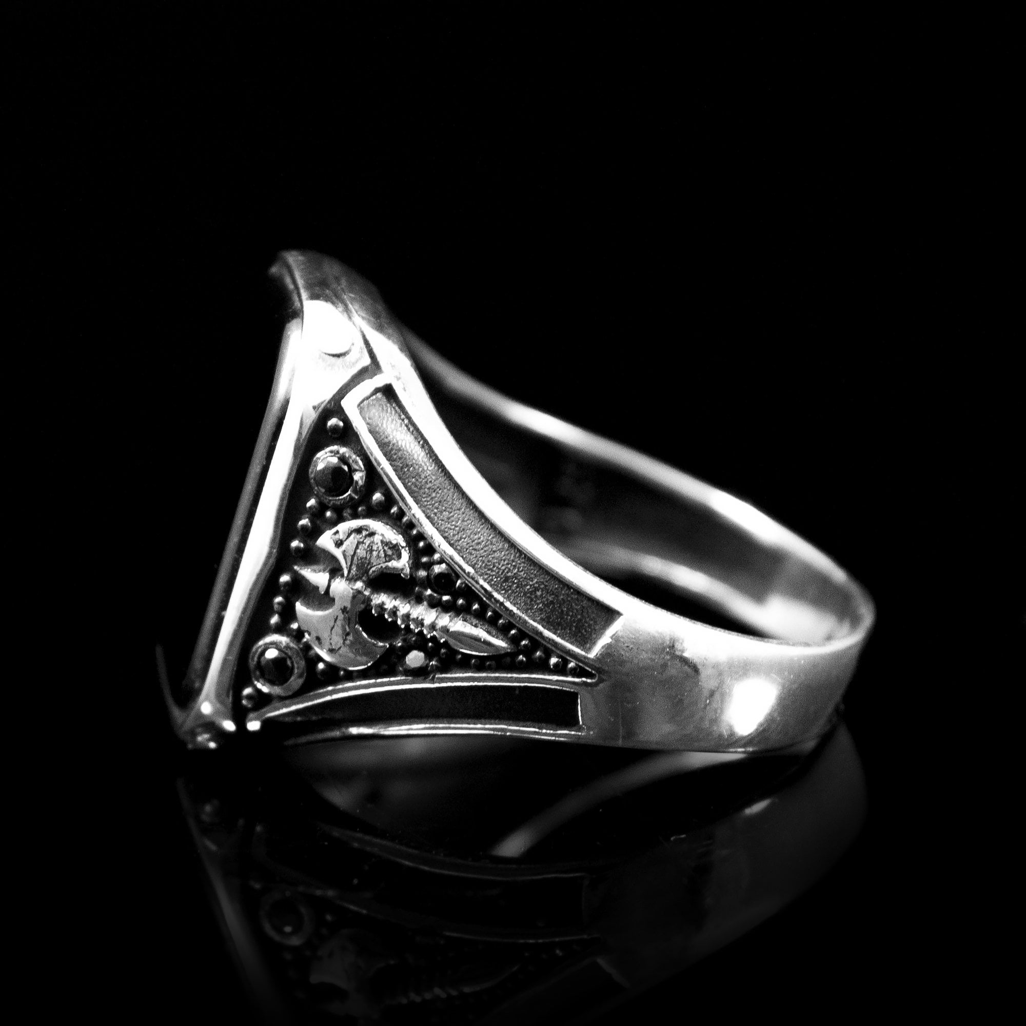 925 Sterling Silver Battle Axe Pattern Rings for Men, Viking Axe Ring, Silver Onyx Ring, Vintage ...