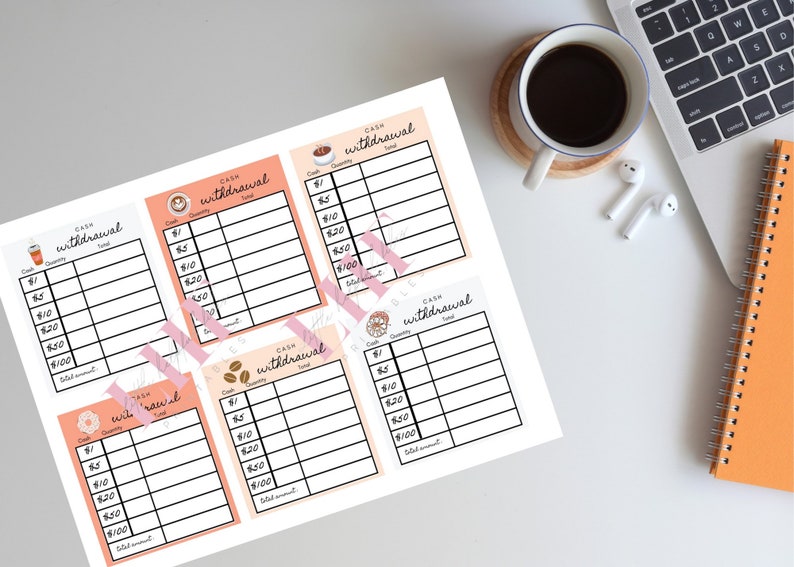 Cash Breakdown Slips Printable - Coffee & Donut Set of 6 | Teller Slips ...
