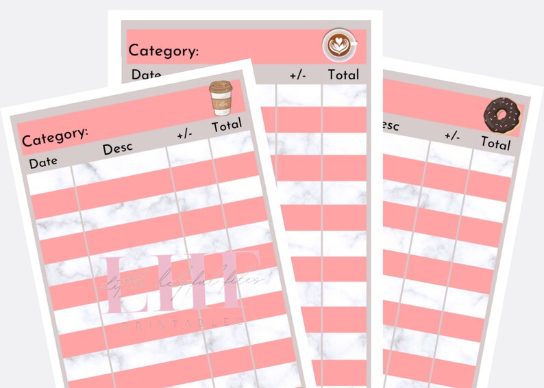 Cash Envelope Tracker Printable Coffee Donut Marble Cash | Etsy