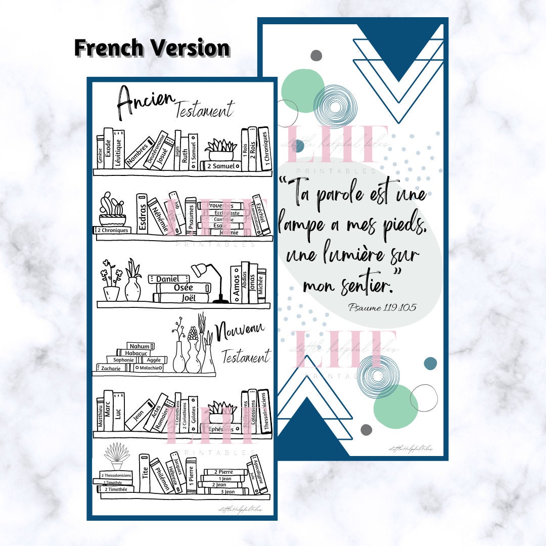 French Bible Reading Tracker Bookmark: Bookshelf Design (digital ...