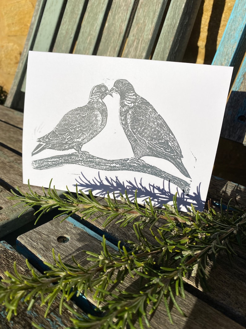 Lino Printed Wood Pigeon Card - Etsy UK