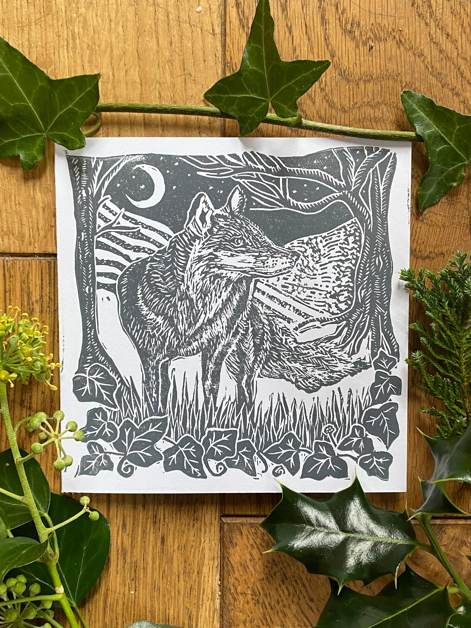 Hand Printed Linocut Christmas Cards Pack of Four Different Designs ...