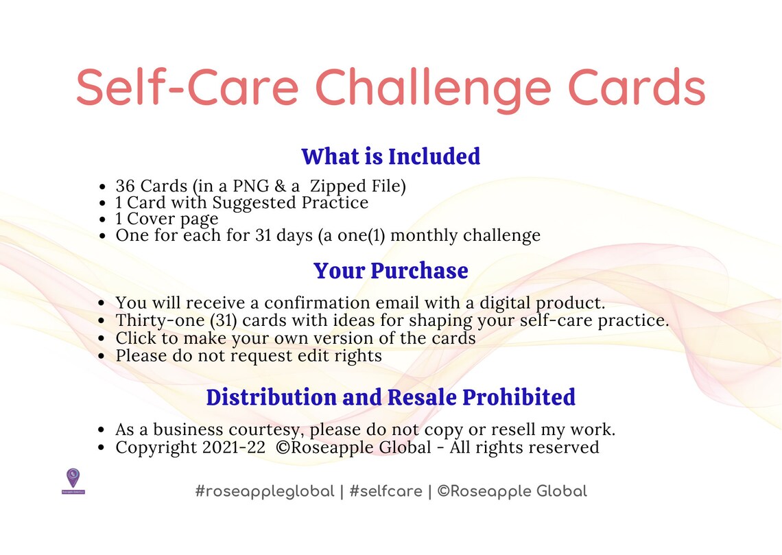 Printable Self-care Card Deck Self-care Cards Self-care Challenge Self ...