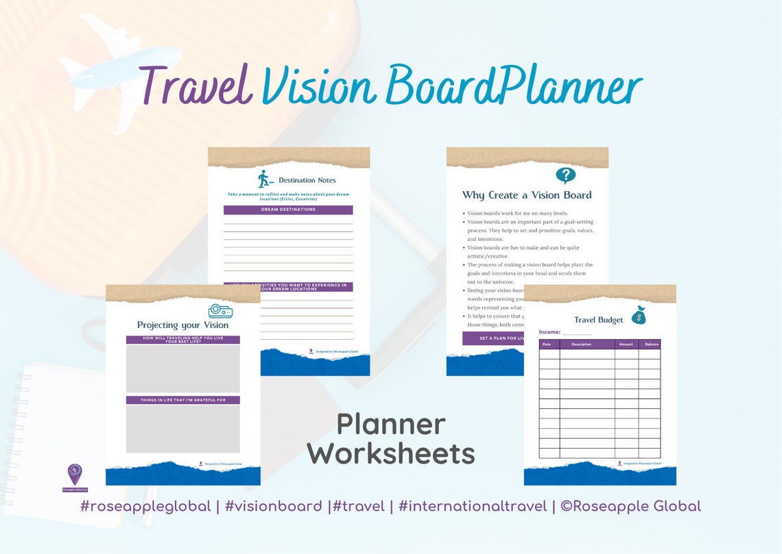 Printable Travel Vision Board Planner: Goal Setting Template (digital ...