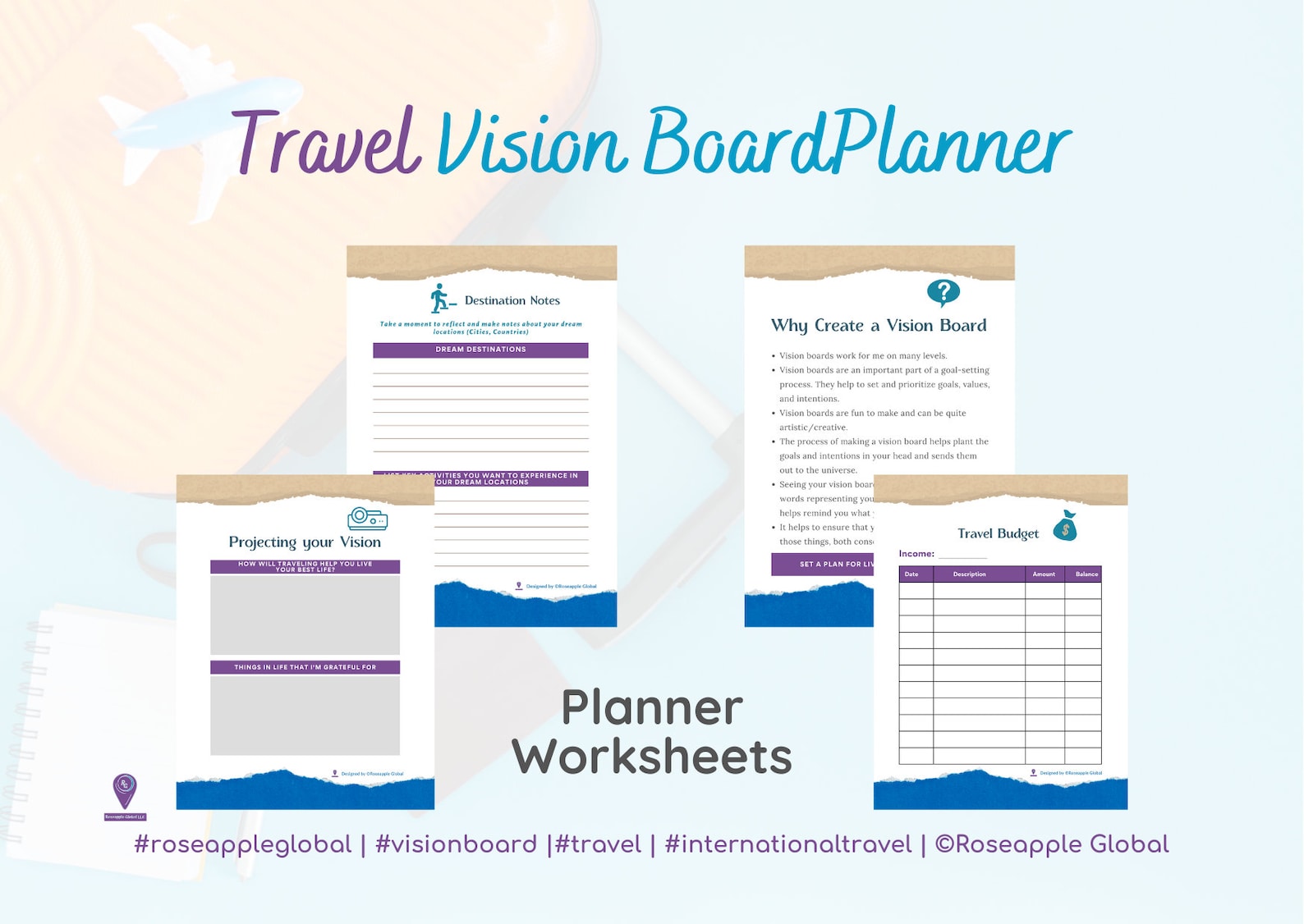 Printable Travel Vision Board Planner: Goal Setting Template (digital ...