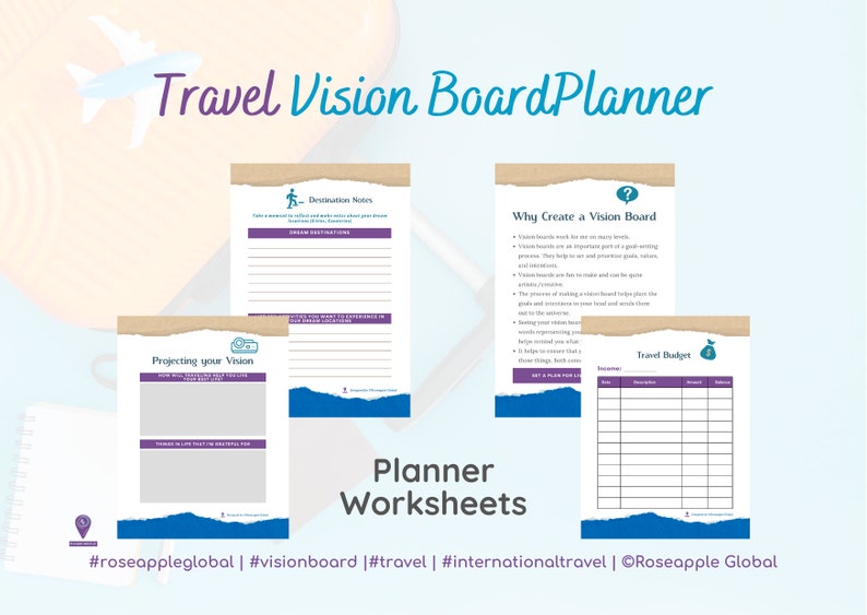Printable Travel Vision Board Planner: Goal Setting Template (digital ...