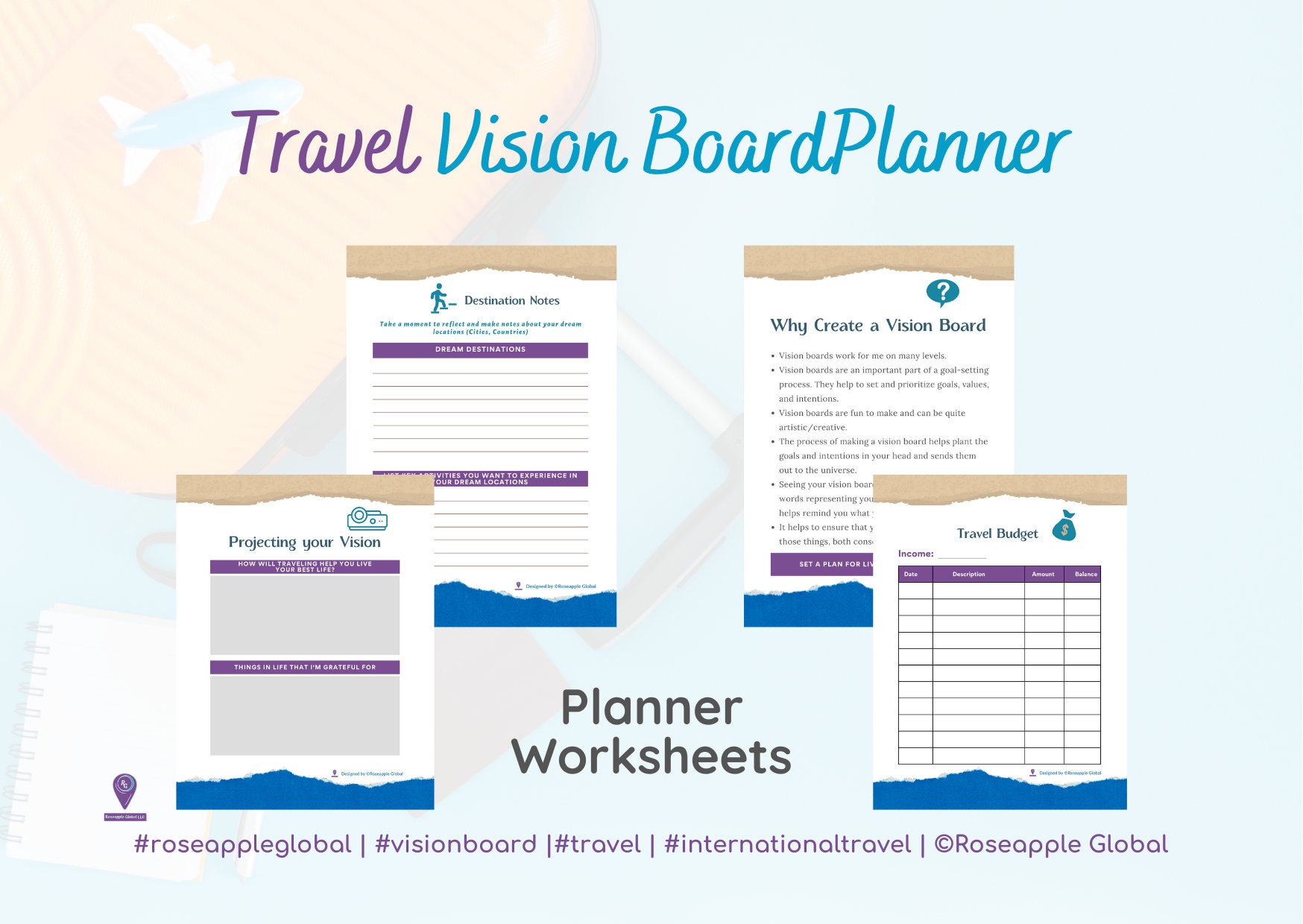 Printable Travel Vision Board Planner: Goal Setting Template (digital ...