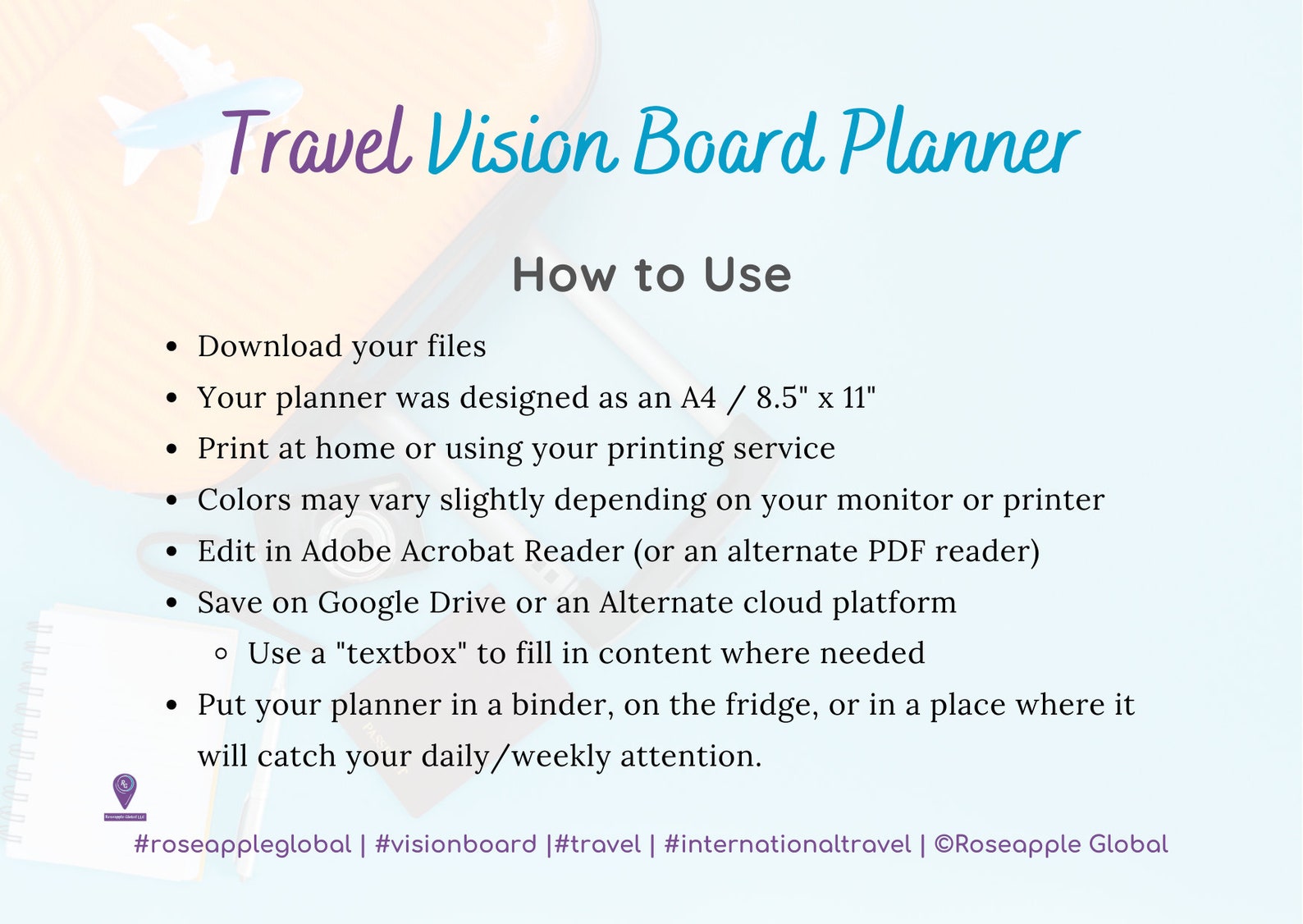 Printable Travel Vision Board Planner: Goal Setting Template (digital ...