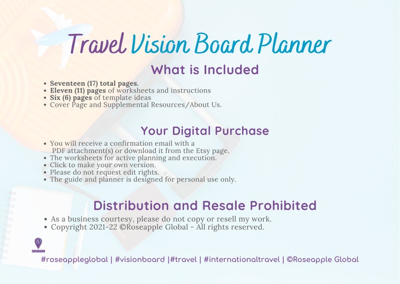 Printable Travel Vision Board Planner: Goal Setting Template (digital ...