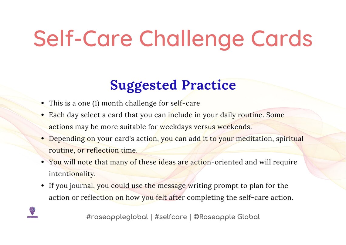 Printable Self-care Card Deck Self-care Cards Self-care Challenge Self ...