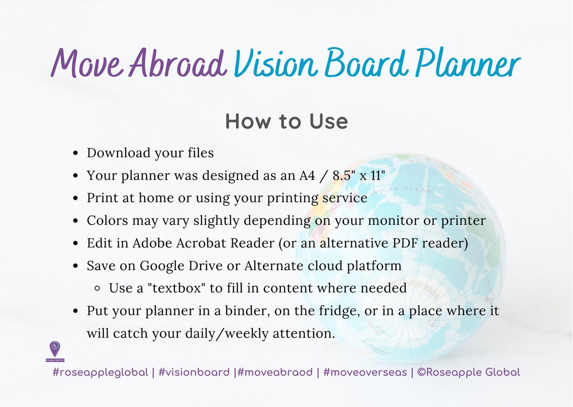 Printable Move Abroad Vision Board Planner Move Abroad Vision Template ...