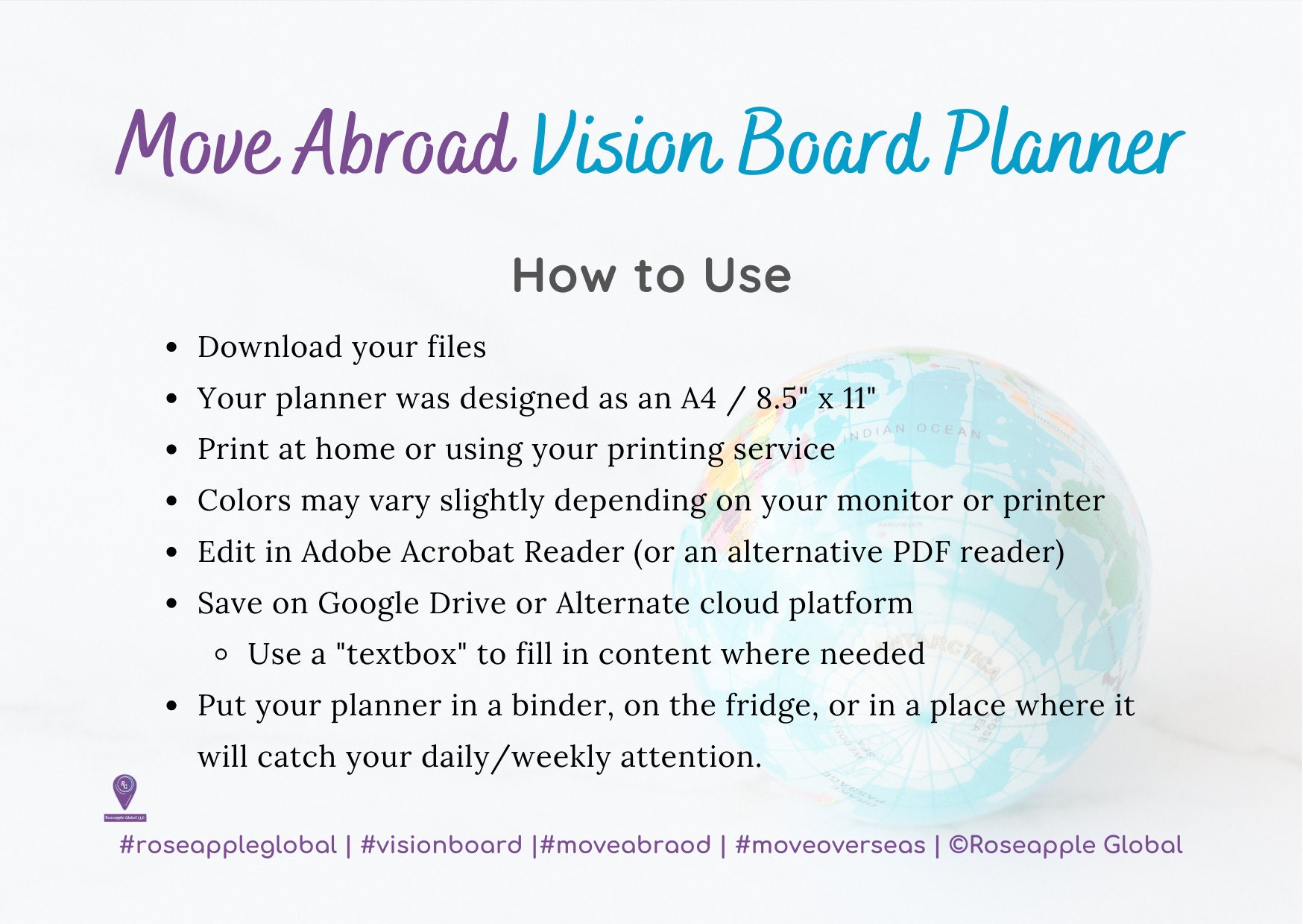 Printable Move Abroad Vision Board Planner | Move Abroad Vision ...