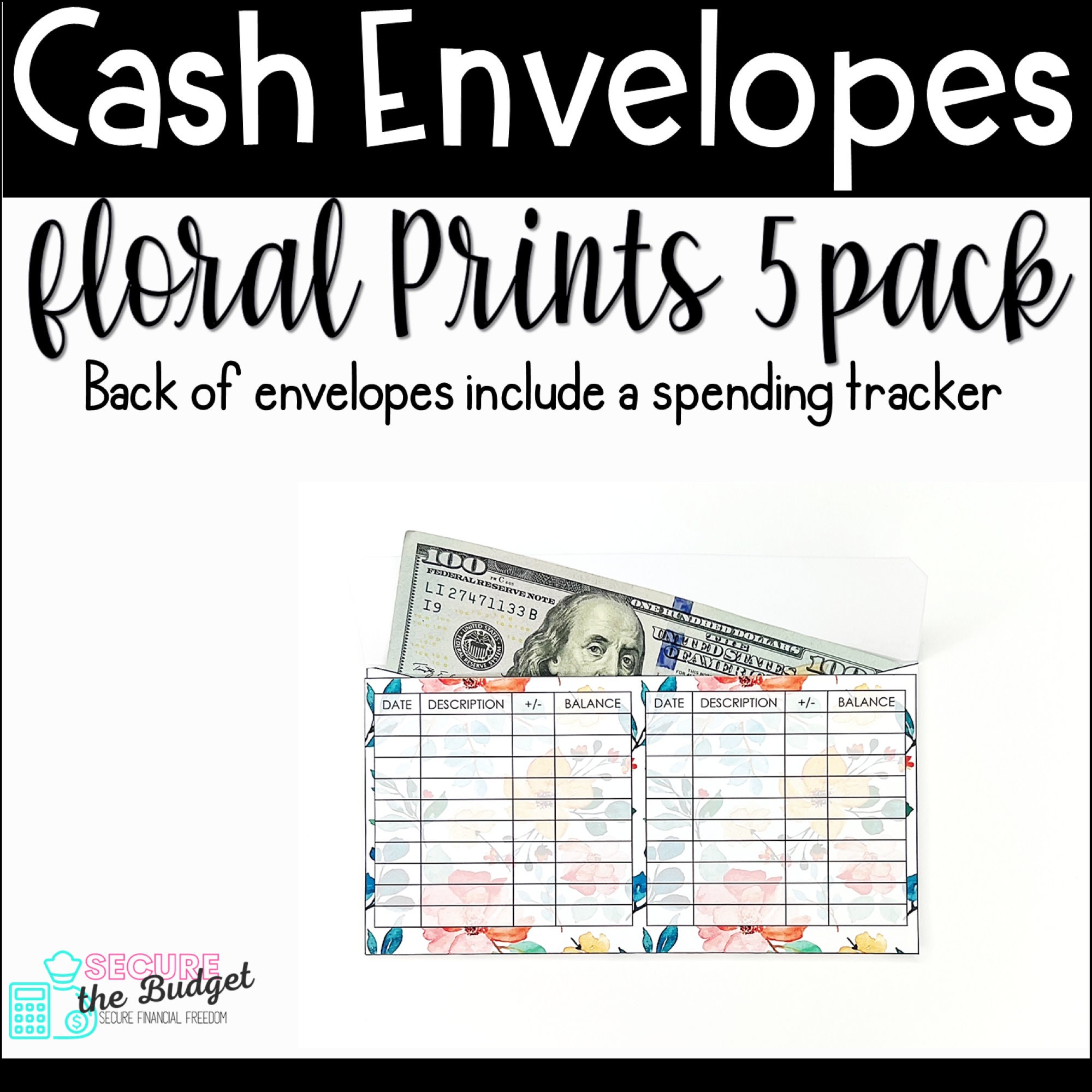 5 Pack Floral Print Printable Cash Envelopes - Etsy