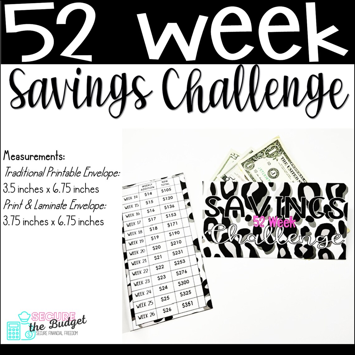 52 Week Savings Challenge Printable Envelopes - Etsy