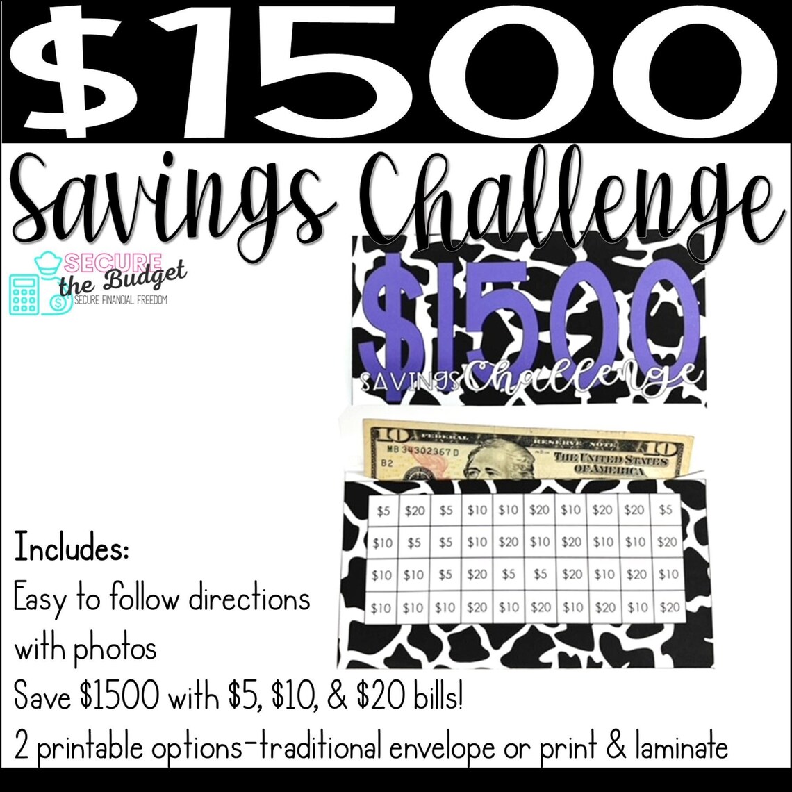 1500 Dollar Savings Challenge Printable Envelopes - Etsy