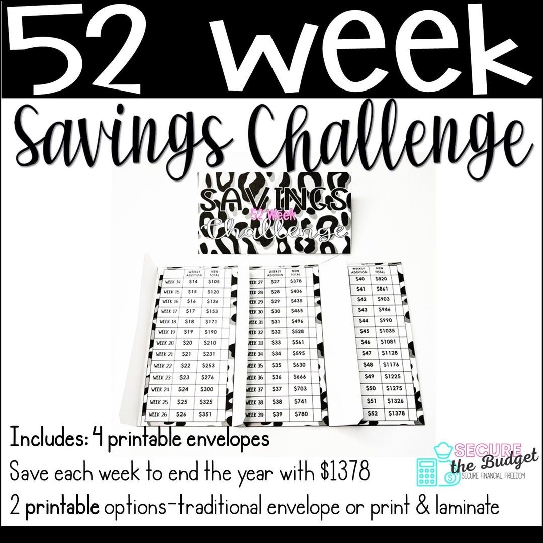 52 Week Savings Challenge Printable Envelopes Etsy