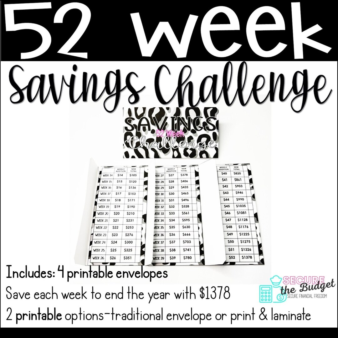 52 Week Savings Challenge Printable Envelopes Etsy