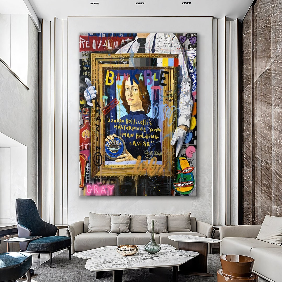 Banksy Style Sandro Botticellis Young Man Holding a Caviar - Etsy