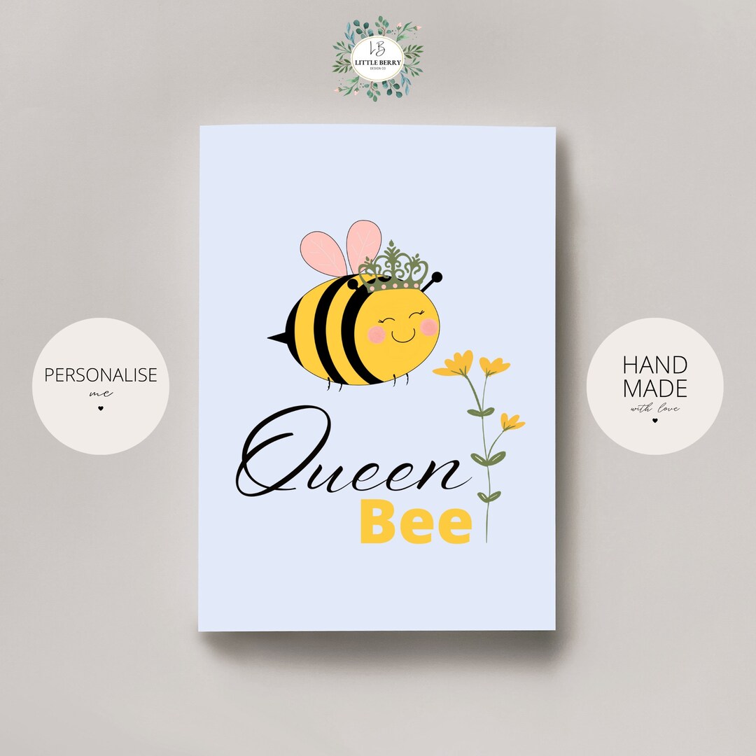 Queen Bee Card Cute Bee Card Card for Her Birthday Card Illustration ...