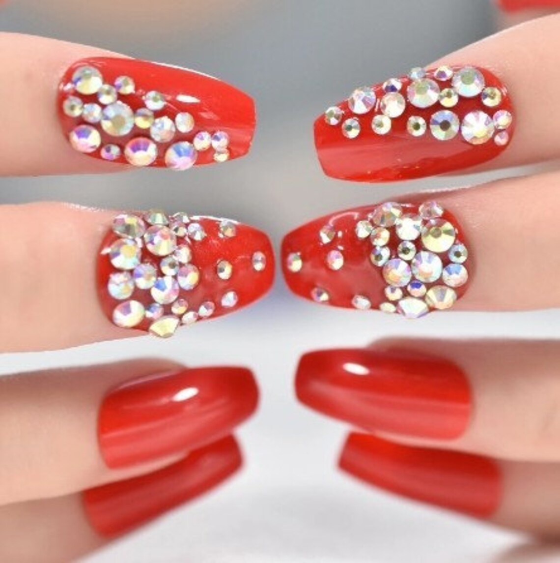 Glue on Press on Nails Medium Ballerina Red With - Etsy