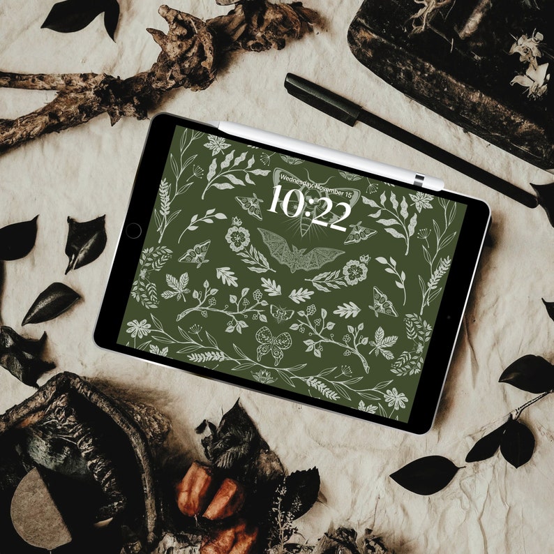 Whimsigoth Tablet Wallpaper Bat Butterfly Garden Spring Floral Green ...