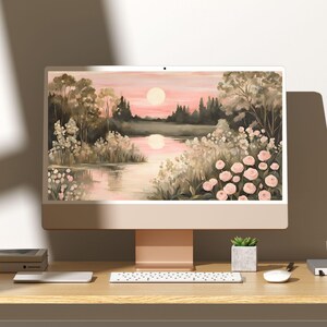 Aesthetic Nature Pink Sunset Floral Pond Landscape Desktop Pretty ...