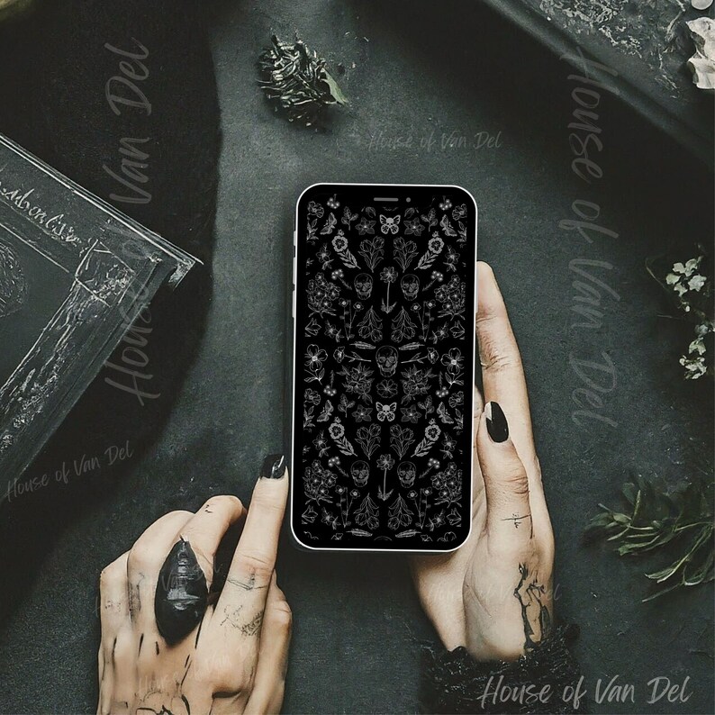 Whimsigoth Skull Floral Phone Wallpaper Gothic Aesthetic Home Lock ...