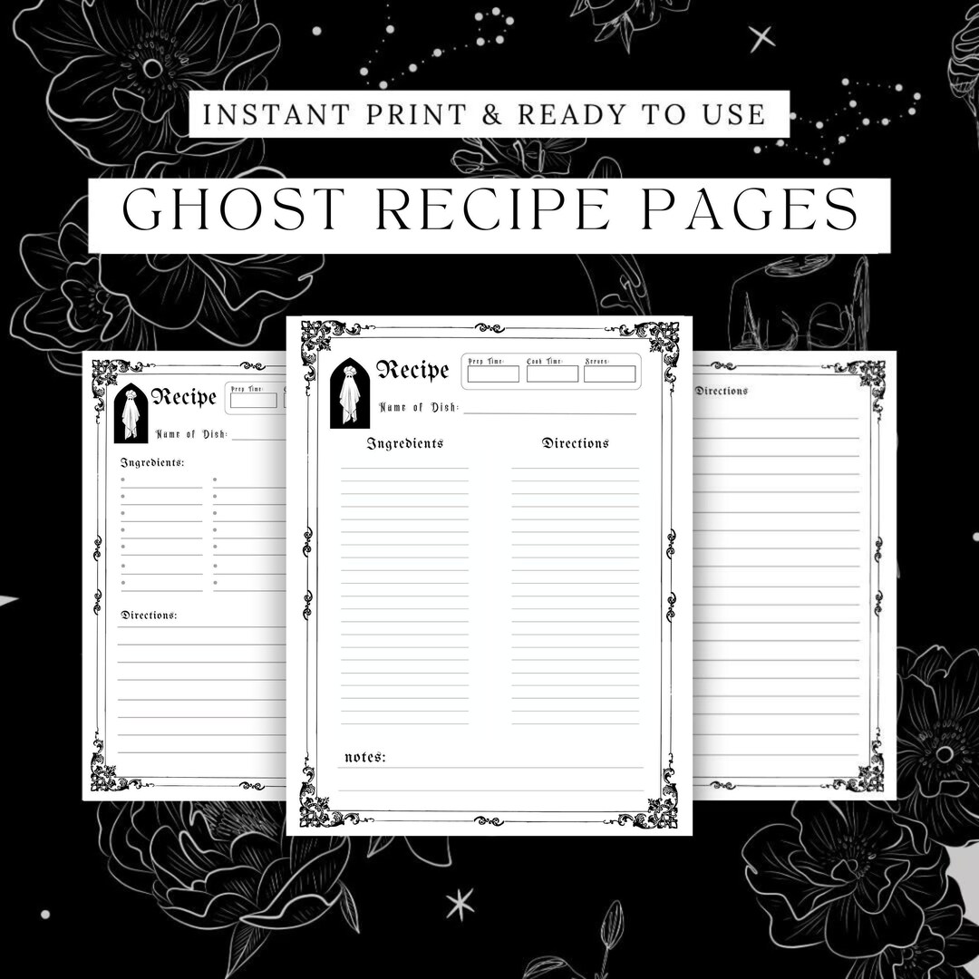Gothic Ghost Recipe Pages Instant Download Printable Short Recipe Sheet ...