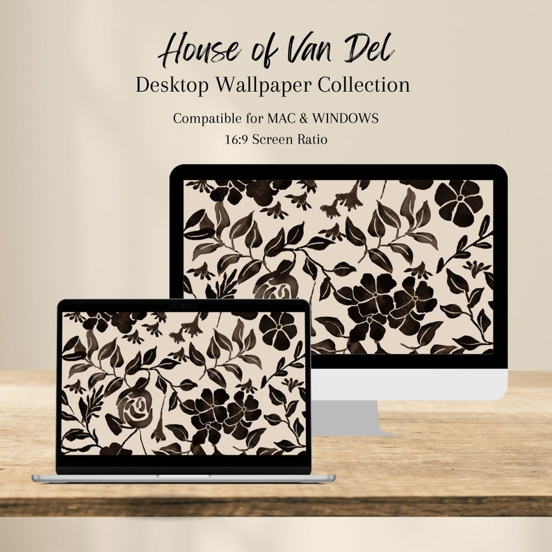 Desktop-Hintergrund Schwarze Aquarellblumen iMAC MacBook Laptop ...