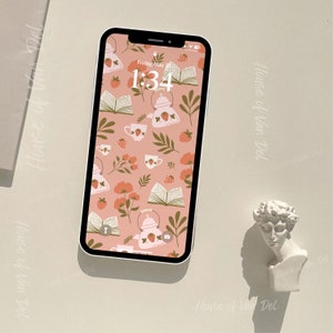 Phone Wallpaper Pink Strawberry Book Girlie Cottagecore Tea Phone ...