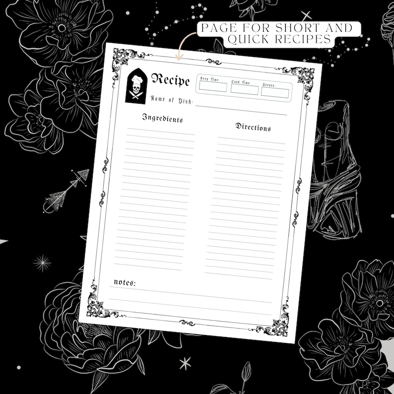 Gothic Recipe Pages Instant Download Printable Recipe Sheet Set Goth ...