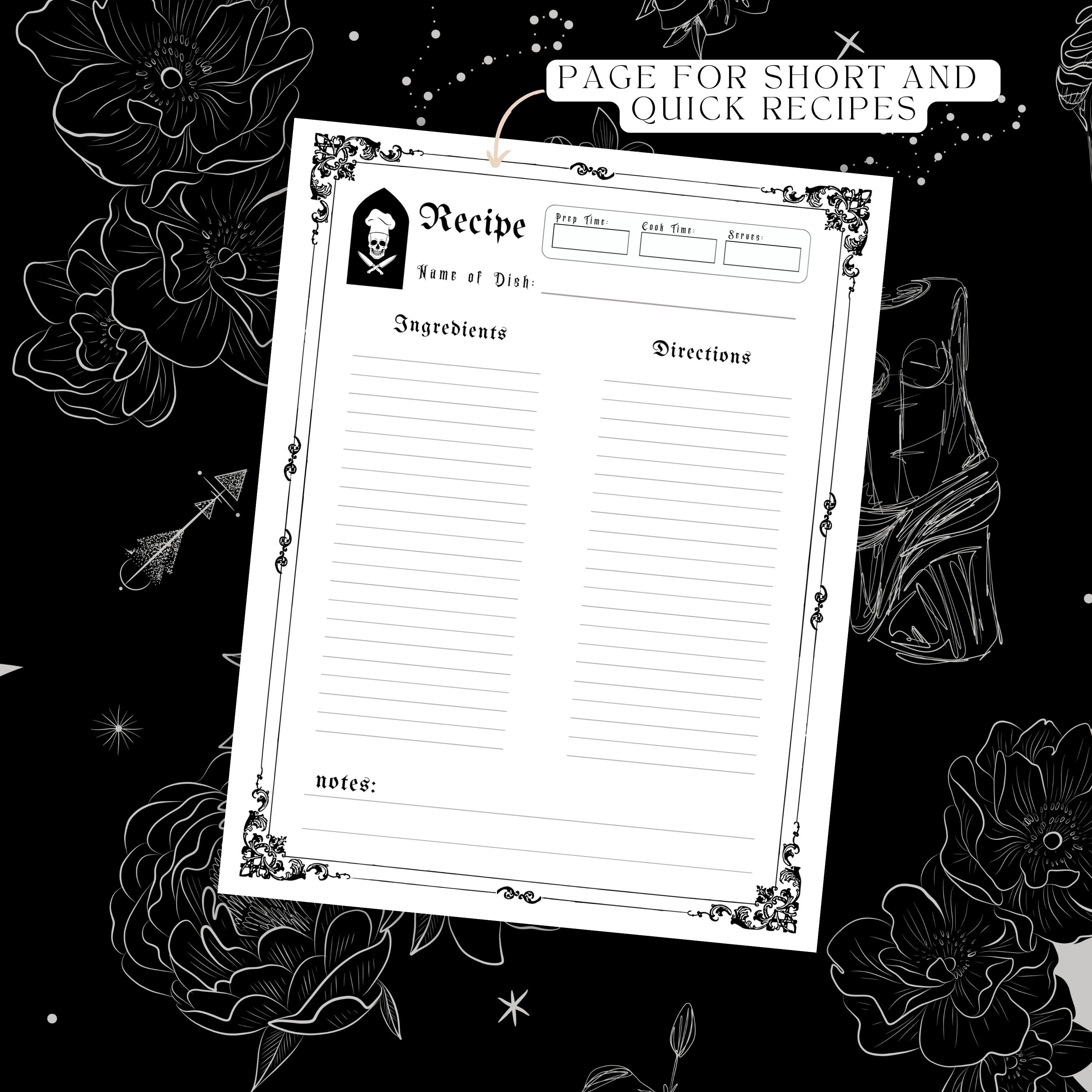 Gothic Recipe Pages Instant Download Printable Recipe Sheet Set | Goth ...