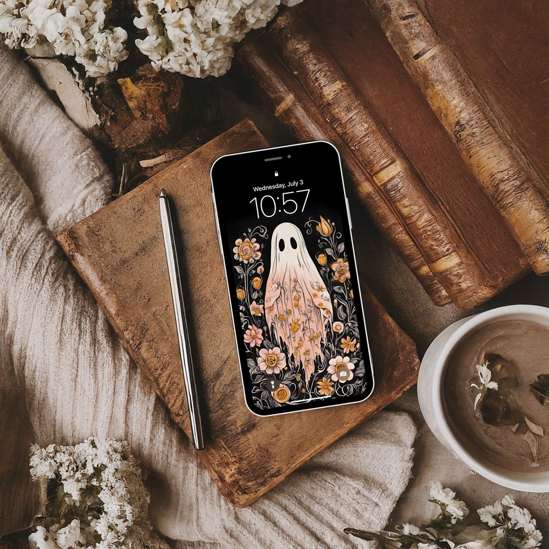 Ghost Floral Phone Black Wallpaper | Aesthetic Home Lock Screen ...