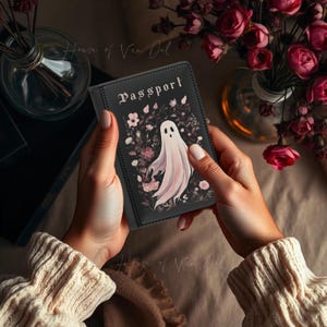 Gothic Passport Cover, Ghost Pink Burgundy Floral Travel Wallet Holder ...