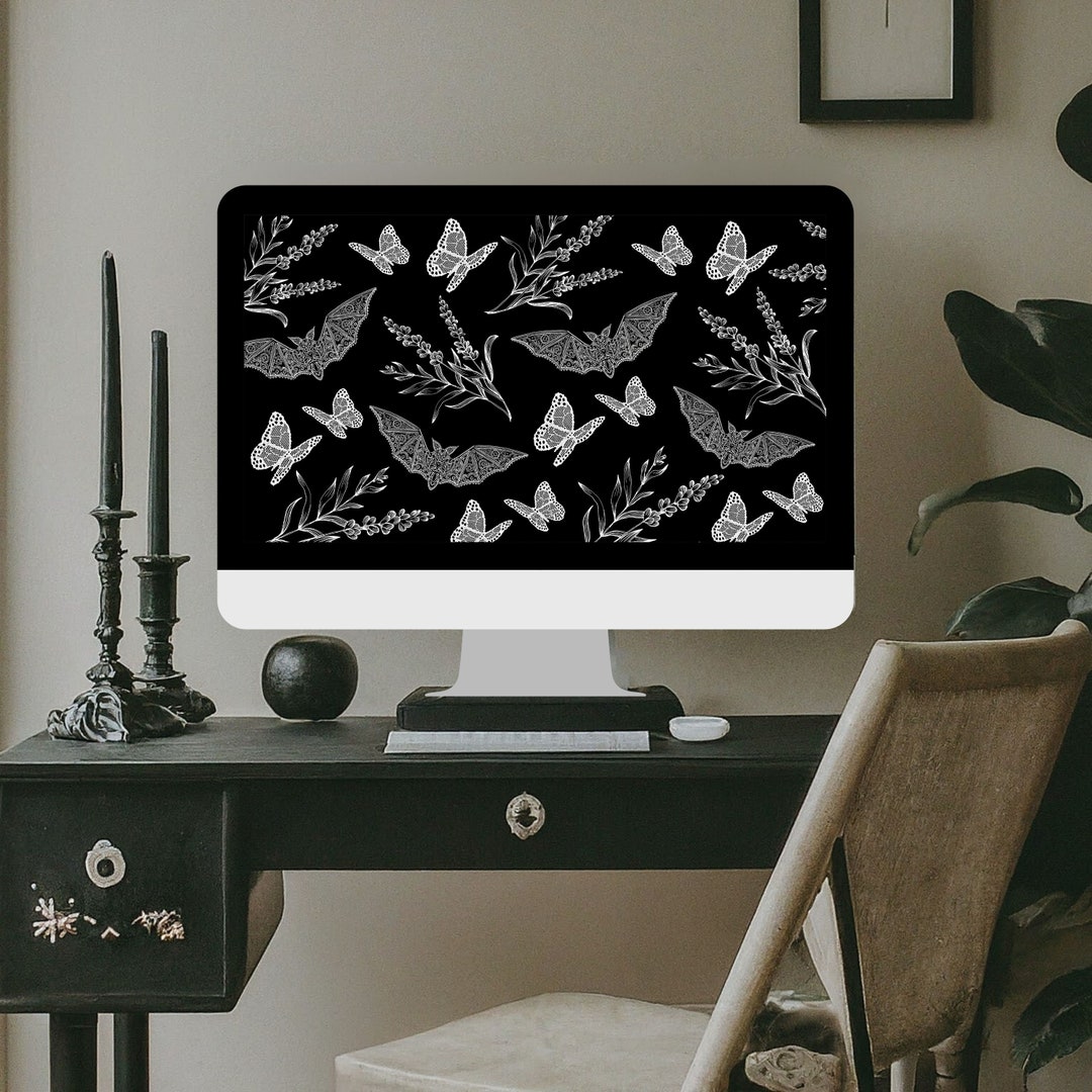 Neutral Halloween Desktop Wallpaper Dark Academia Bats Butterflies ...