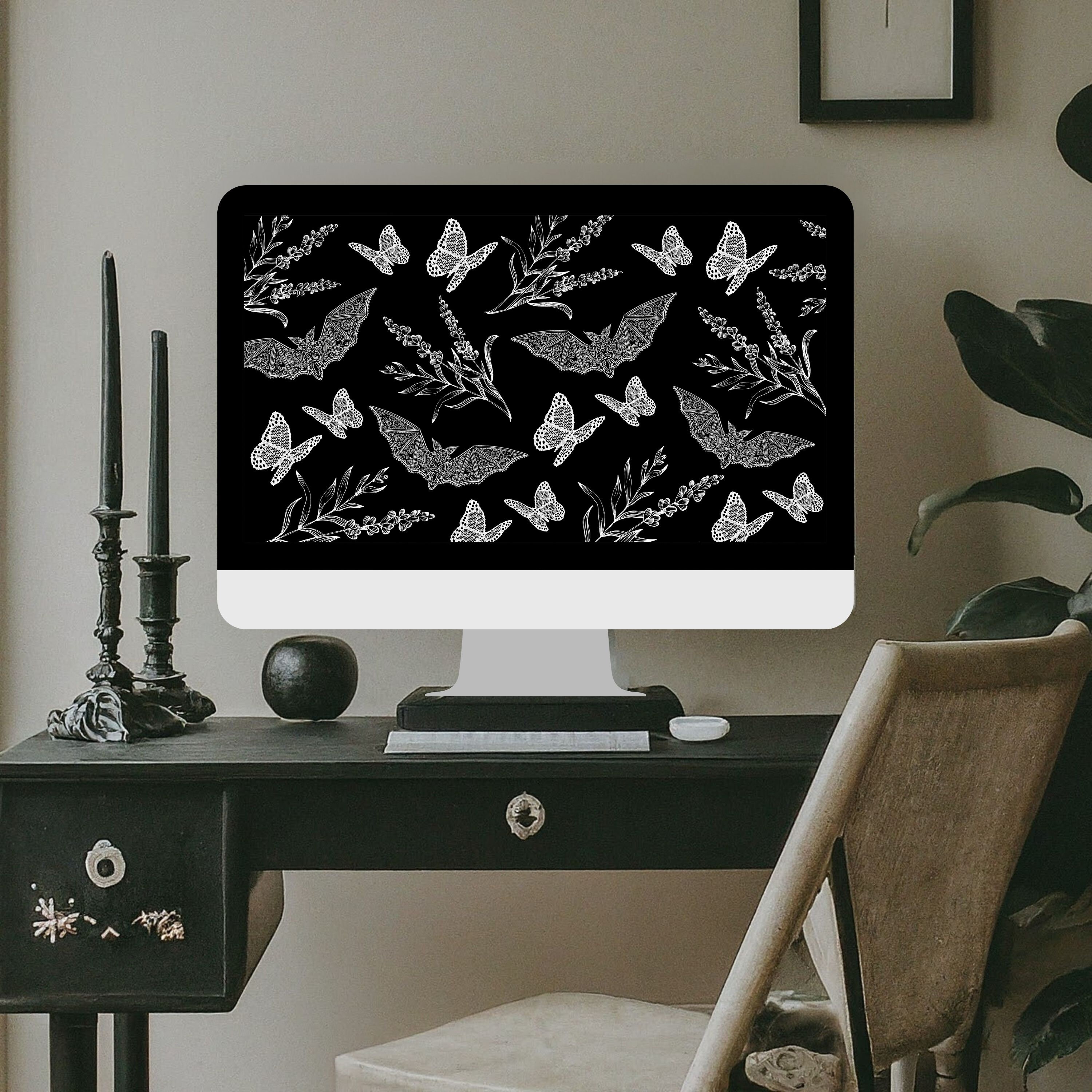 Whimsigoth Desktop Wallpaper Dark Academia Bats Butterflies Halloween ...