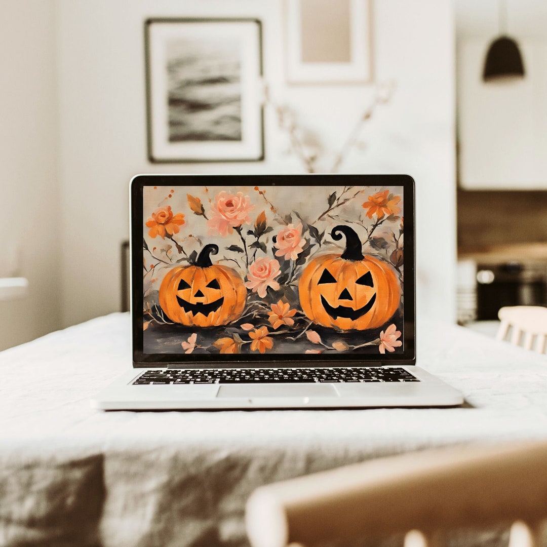 Whimsigoth Zwei Kürbis Kürbisse Floral Halloween Desktop Computer iMAC ...