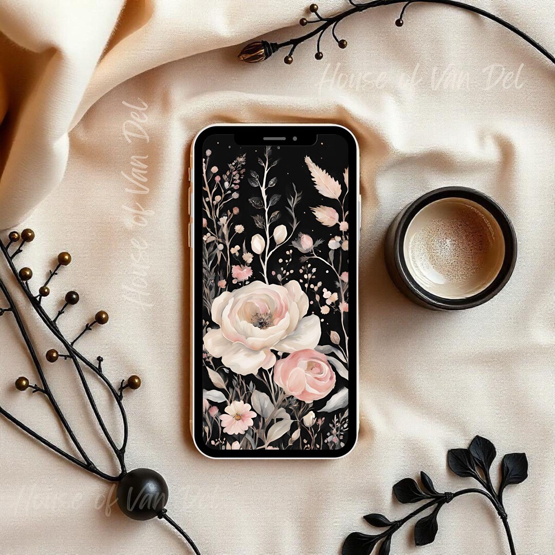 Moody Pink Floral Botanicals Phone Wallpaper Aesthetic Home Lock Screen ...