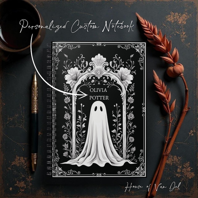 Personalized Custom Name Ghost Floral Spiral Notebook | Junk Journal ...