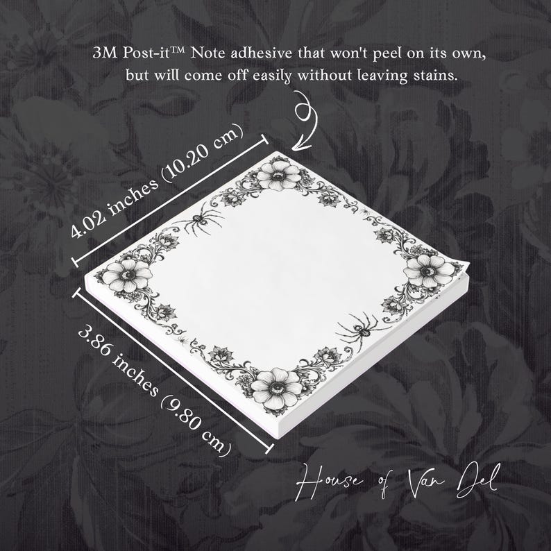Goth Post-it® Notes Floral Spider Sticky Notes, Botanical Note Pads ...
