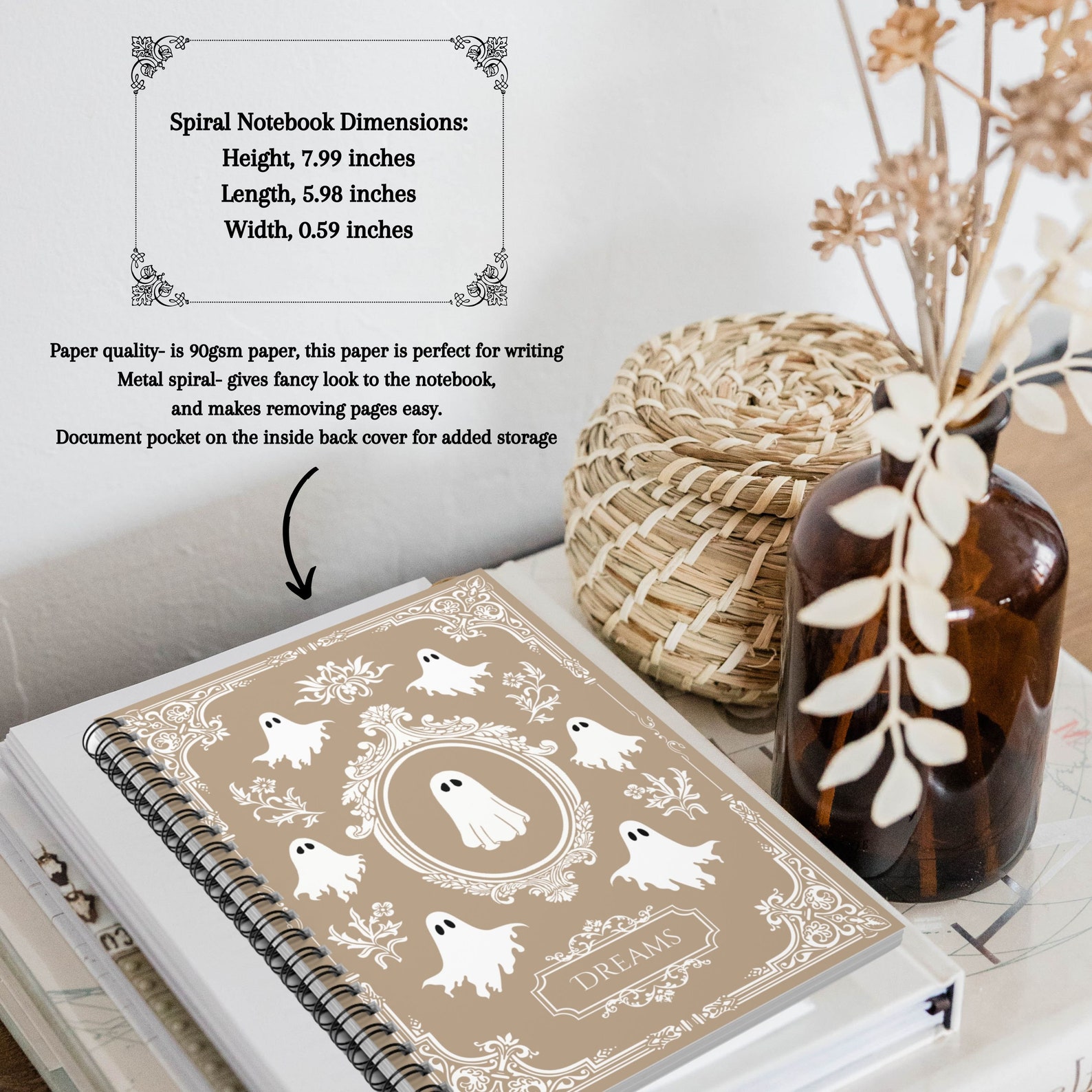 Personalized Custom Name Ghost Gothic Goth Neutral Spiral Notebook ...