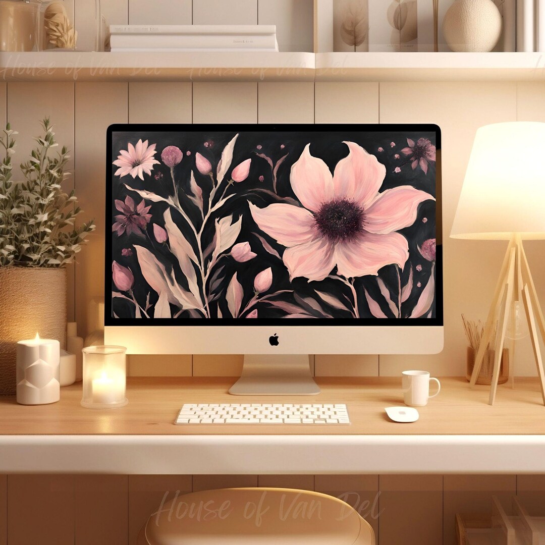 Aesthetic Pink Floral Desktop Wallpaper | Imac MacBook Laptop Computer ...