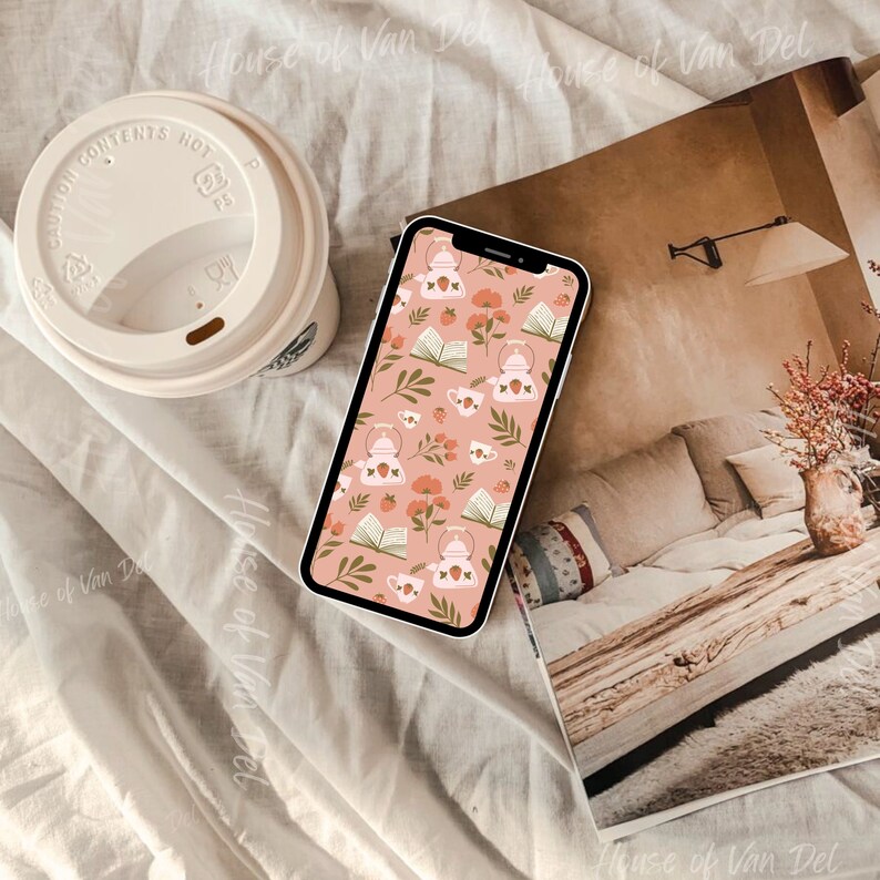 Phone Wallpaper Pink Strawberry Book Girlie Cottagecore Tea Phone ...